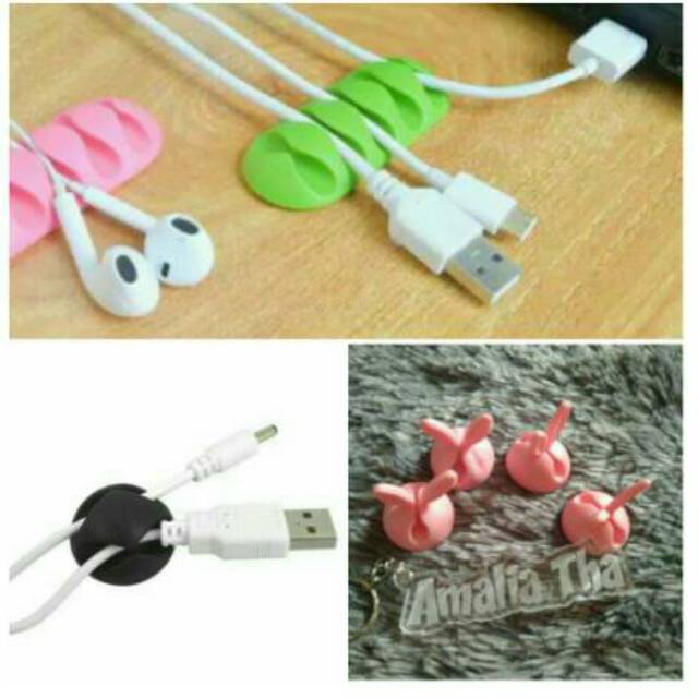 Jual 5-Clip Earphone Cable Winder Organizer Charger Cable Holder ...
