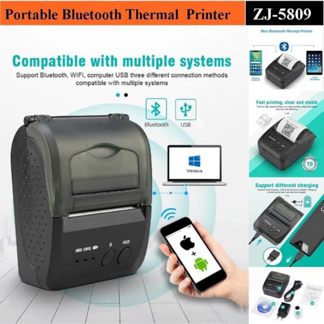 Jual MINI PORTABLE PRINTER PPOB/KASIR 58MM THERMAL ZJIANG ZJ-5809 UPGRADE 5802 (USB+BLUETOOTH ...