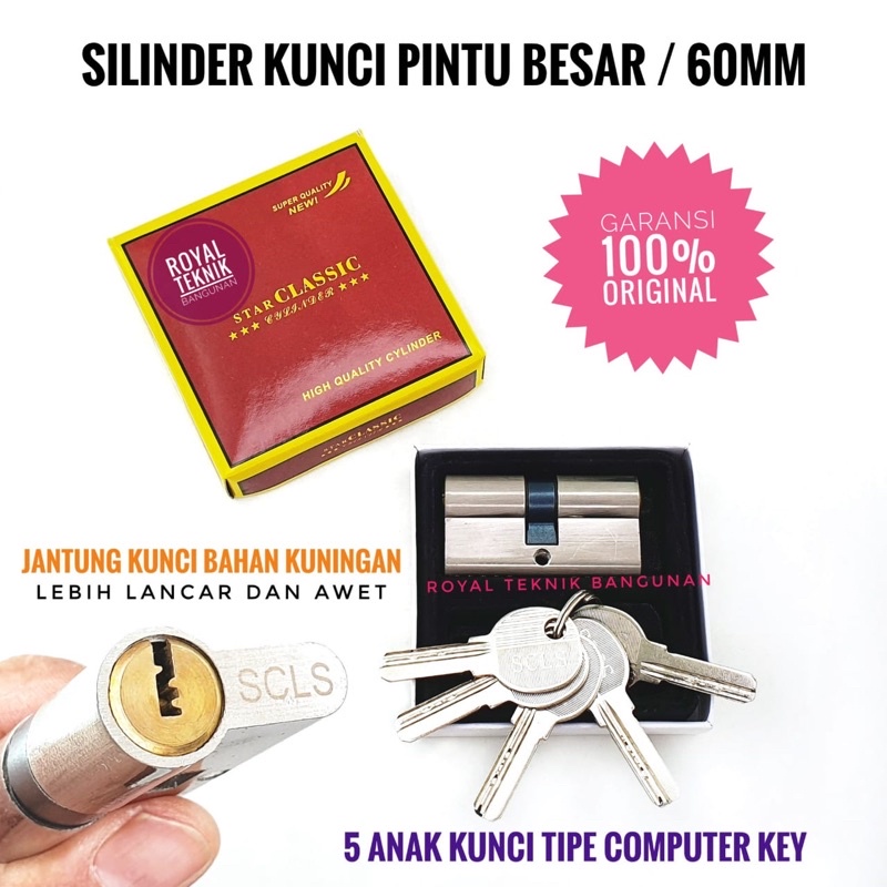 Jual Silinder Kunci Pintu Computer Key 60mm / Kuningan Cylinder Besar Komputer Key Knob Lock ...