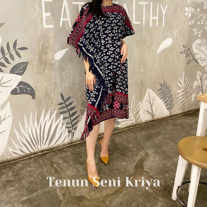 Jual Dress tenun terbaru motif bunga ceplok || baju tenun wanita kekinian || dress tenun asli ...