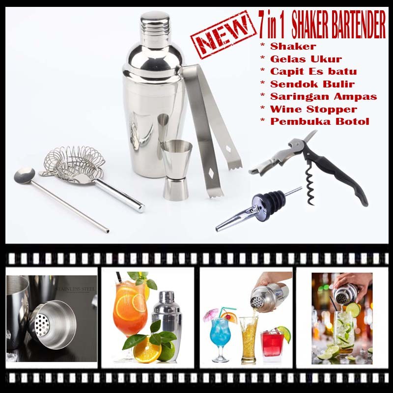 Jual New 7 in 1 Shaker Bartender Bar Cocktail Stainless Steel Alat ...