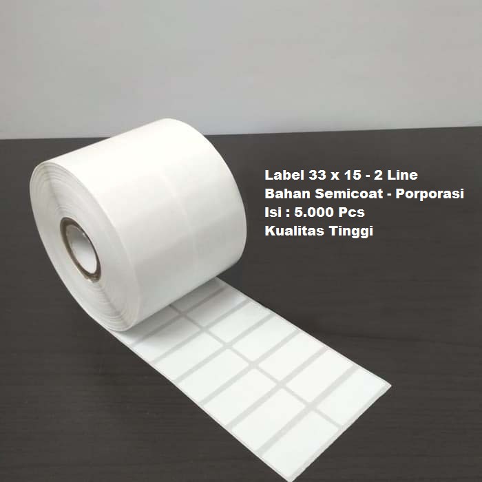 Jual LABEL BARCODE 33 x 15 mm - 33x15 mm - (2 LINE) - KERTAS STICKER LABEL SEMICOATED ISI 5000 ...