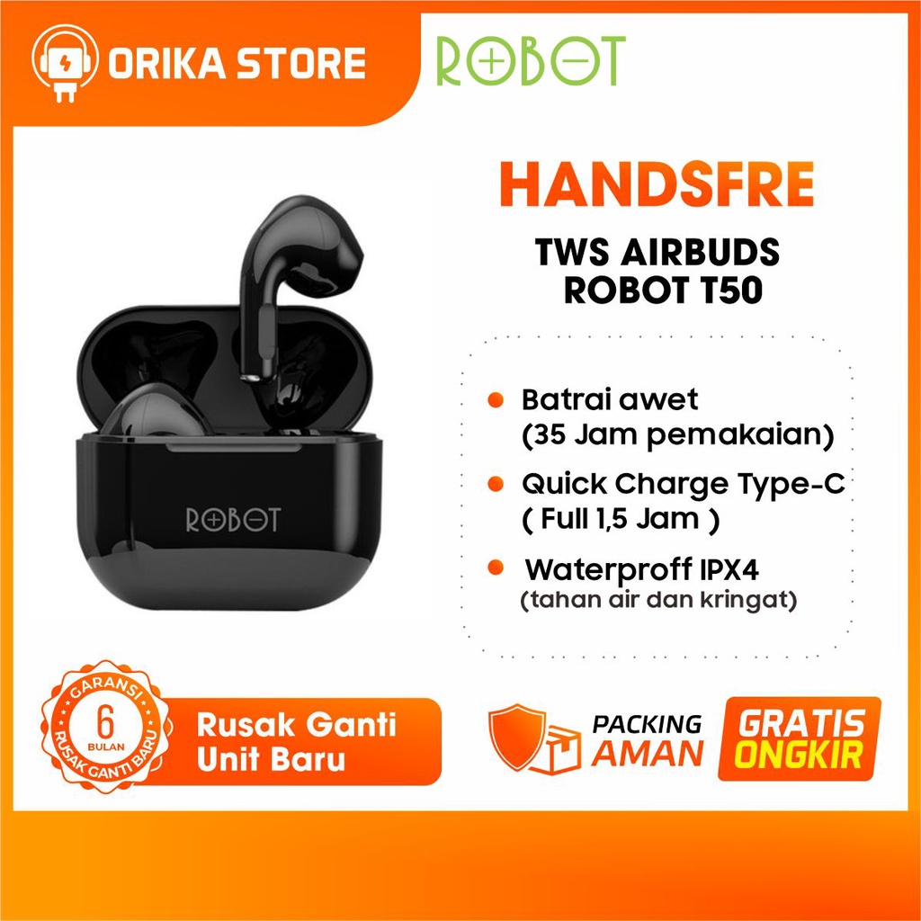 Jual TWS Robot Headset Bluetooth T50 Earphone Wireless True Bluetooth Earbuds Putih - Garansi ...
