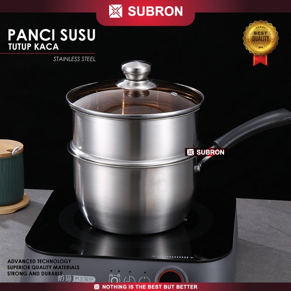 Jual SUBRON Panci Susu 18cm Stainless TEBAL Milk Pot tutup Kaca 1 SUSUN ...