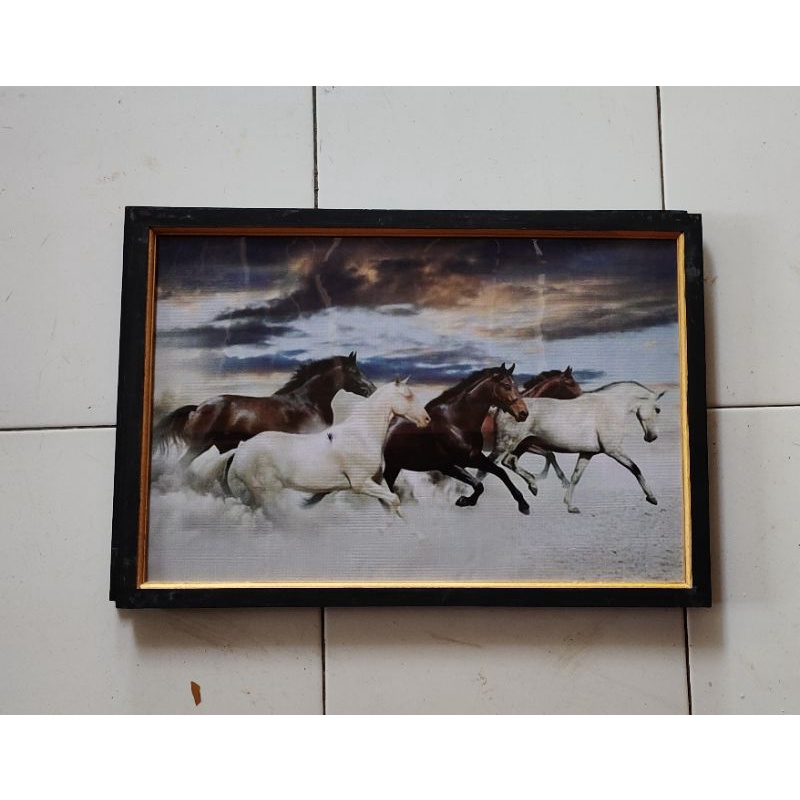 Jual Hiasan dinding lukisan cetak Kuda plus bingkai ukuran 65x45 ...