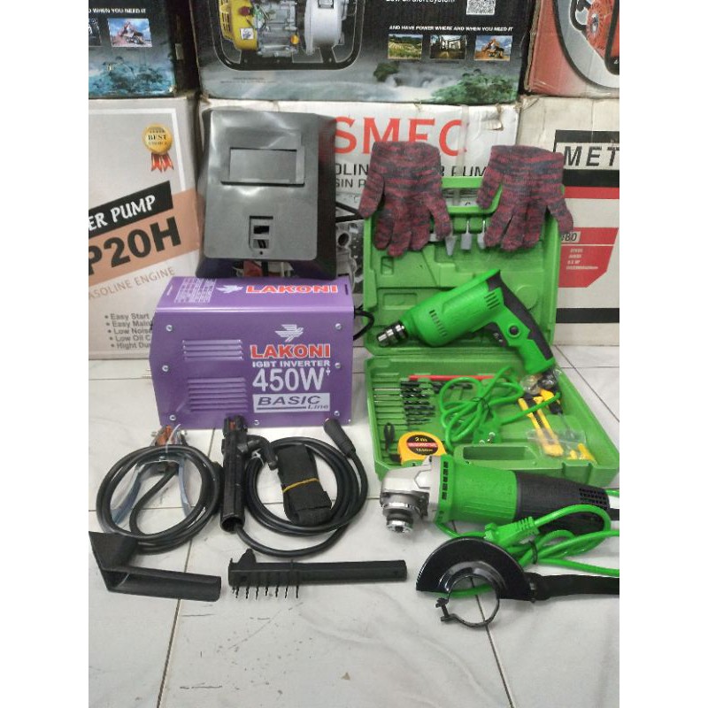 Jual Paket 3in1 Mesin Las LAKONI 450W + Bor set 10mm RYU + Gerinda RYU ...