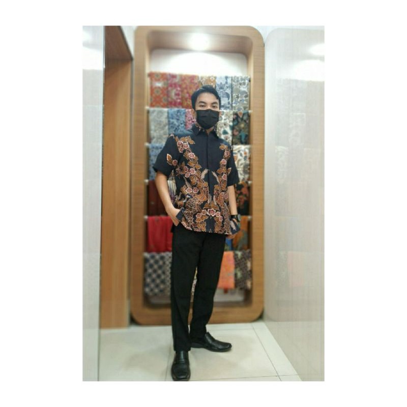 Jual Pangestu Batik Hem Pendek motif Merak Geranium | Shopee Indonesia