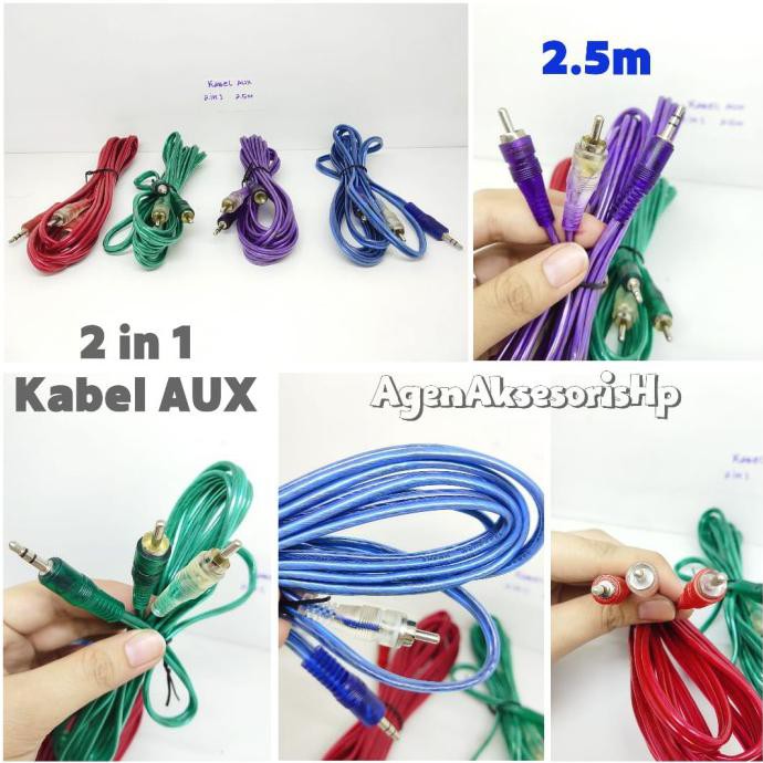 Jual KABEL AUX 2 LINE 2.5M AUDIO AUXILIARY E 2 IN 1 MALE TO MALE 3.5MM | Shopee Indonesia