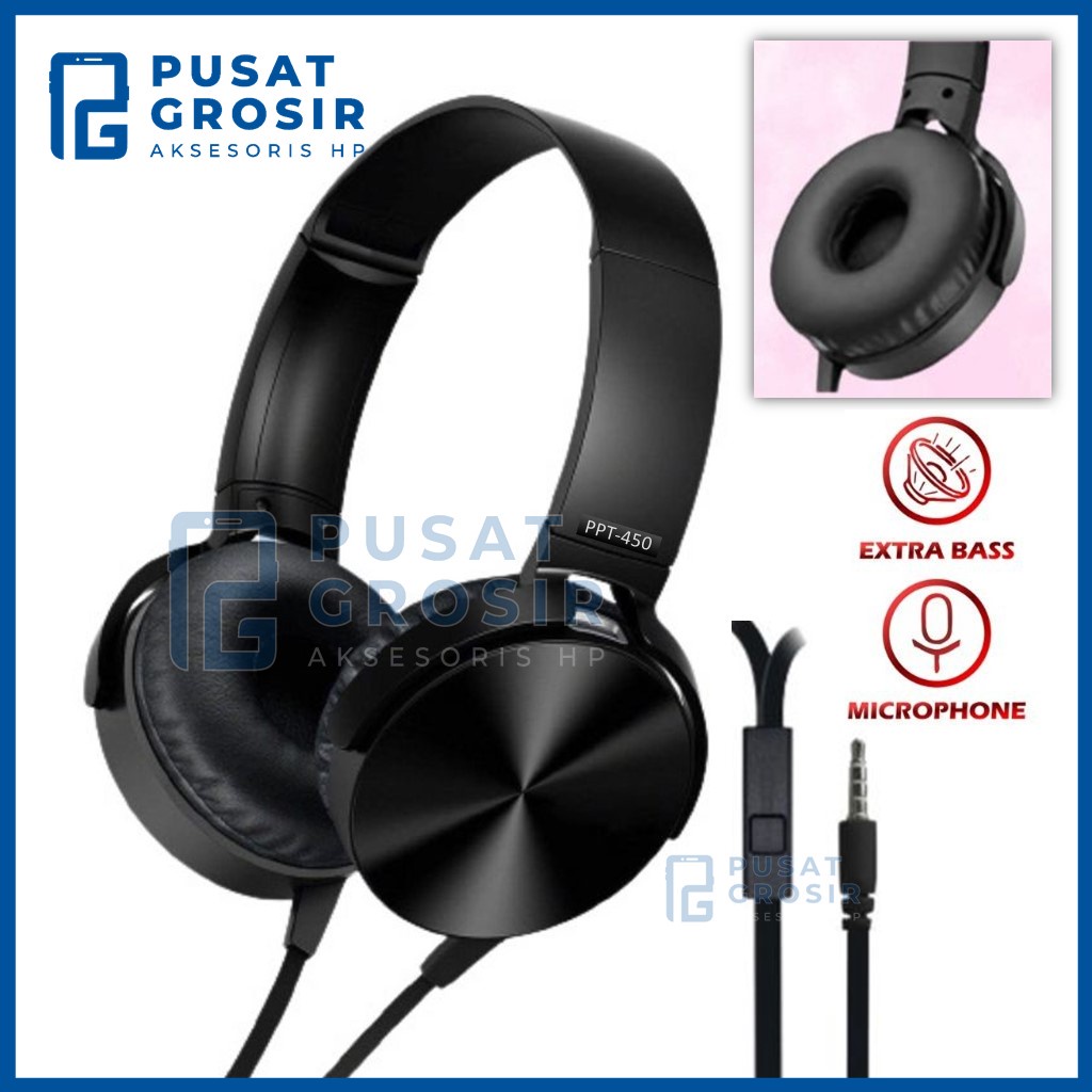 Jual Headset Bando PPT450 PPT-450 Headphone kabel Hedset Bass Henset Hetset Handsfree | Shopee ...