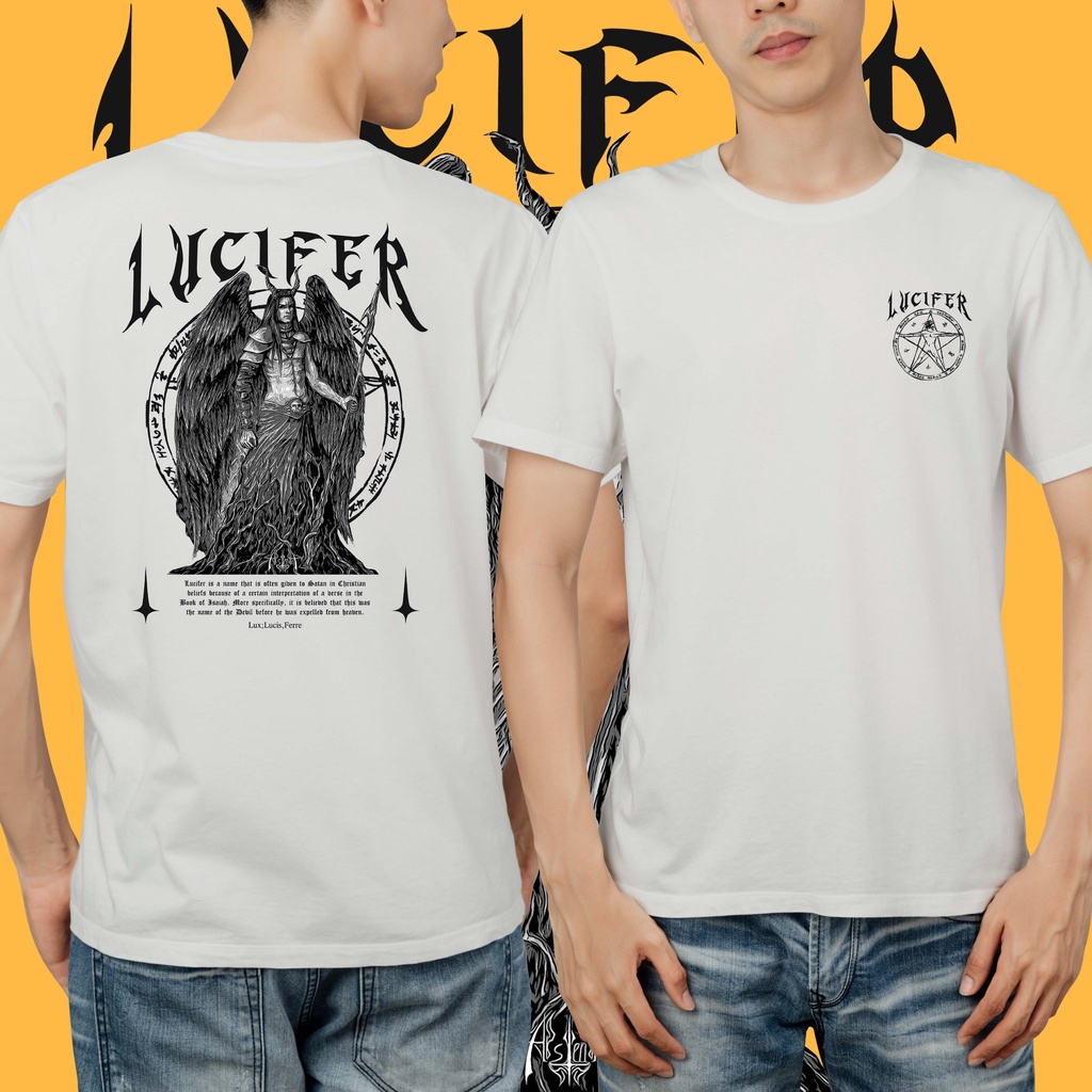 Jual T-shirt Lucifer The Fallen Angel Occult Magic Circle Putih Navy ...