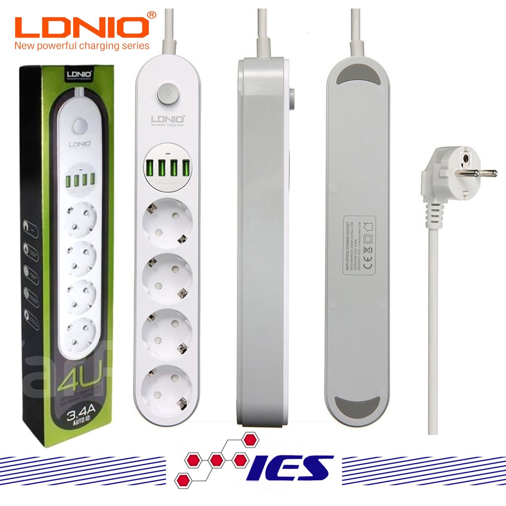 Jual Colokan Listrik 4 Port + USB 4 Port 3,4A Auto ID LDNIO SE4432 ...