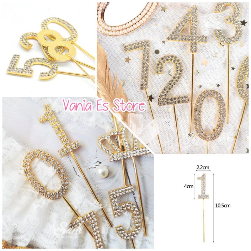 Jual Topper Cake Number Gold Diamond Glitter / Hiasan Kue Angka Emas ...