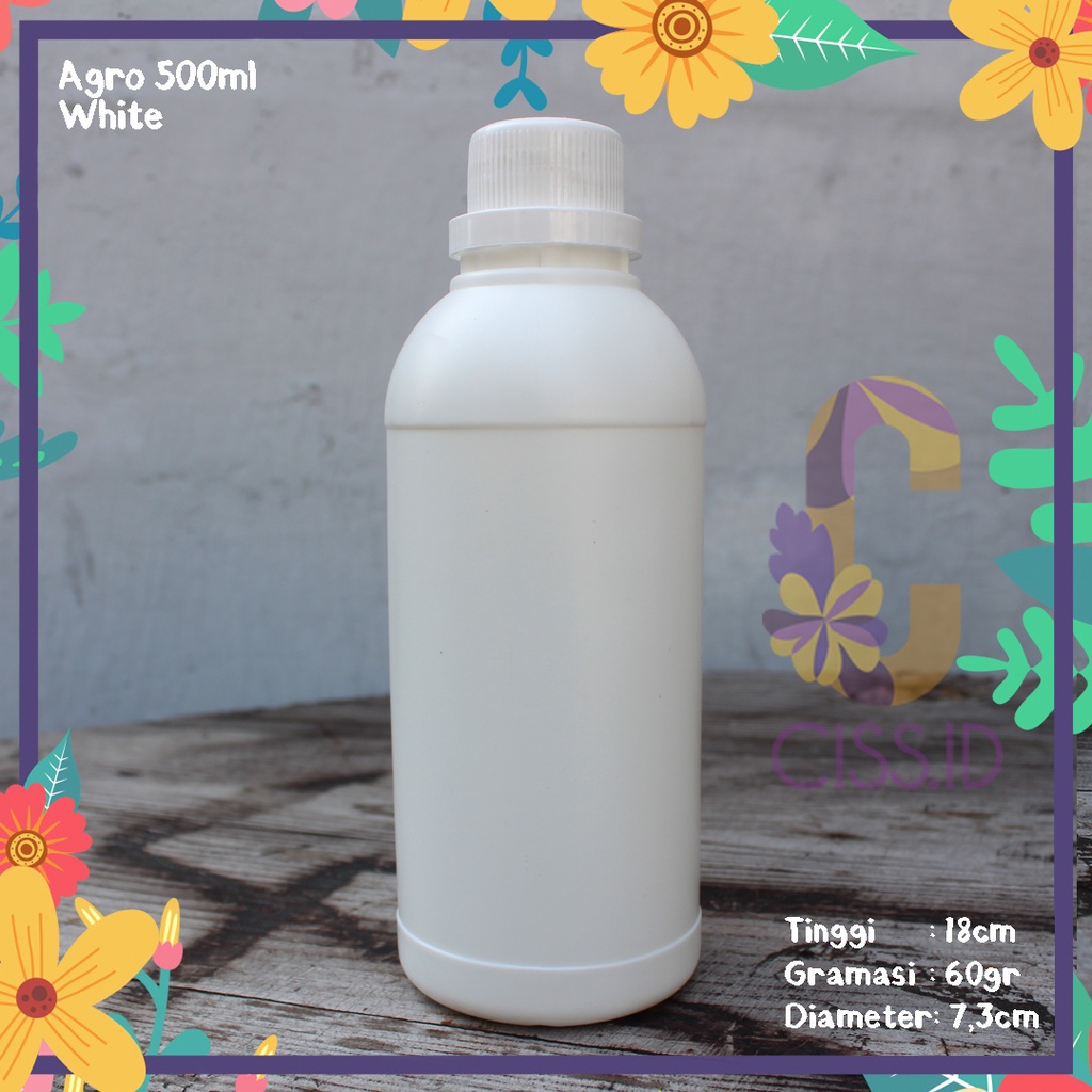 Jual BOTOL PLASTIK AGRO 500ML PUTIH SUSU HDPE LABOR PESTISIDA KIMIA PUPUK TEBAL TUTUP SEGEL ...