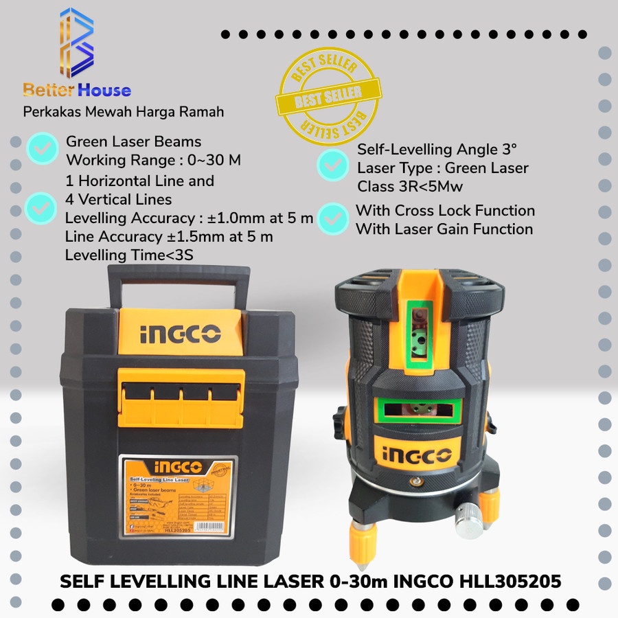 Jual Self-Leveling Laser (5-Line) INGCO HLL305205 Digital Level Leveler ...
