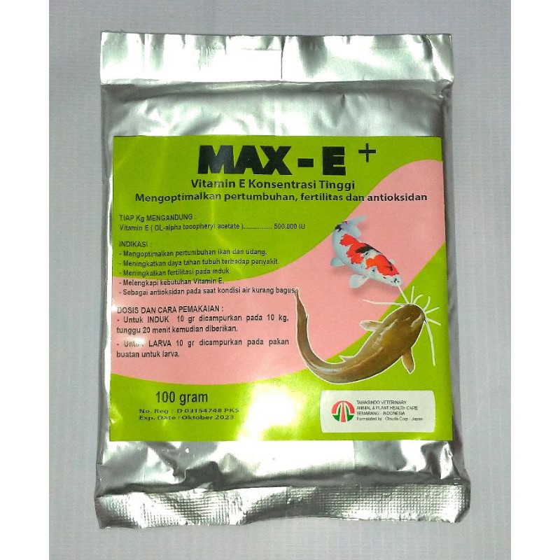 Jual MAX E+ Vitamin E Dosis Tinggi untuk Ikan Indukan dan Larva 100gr ...