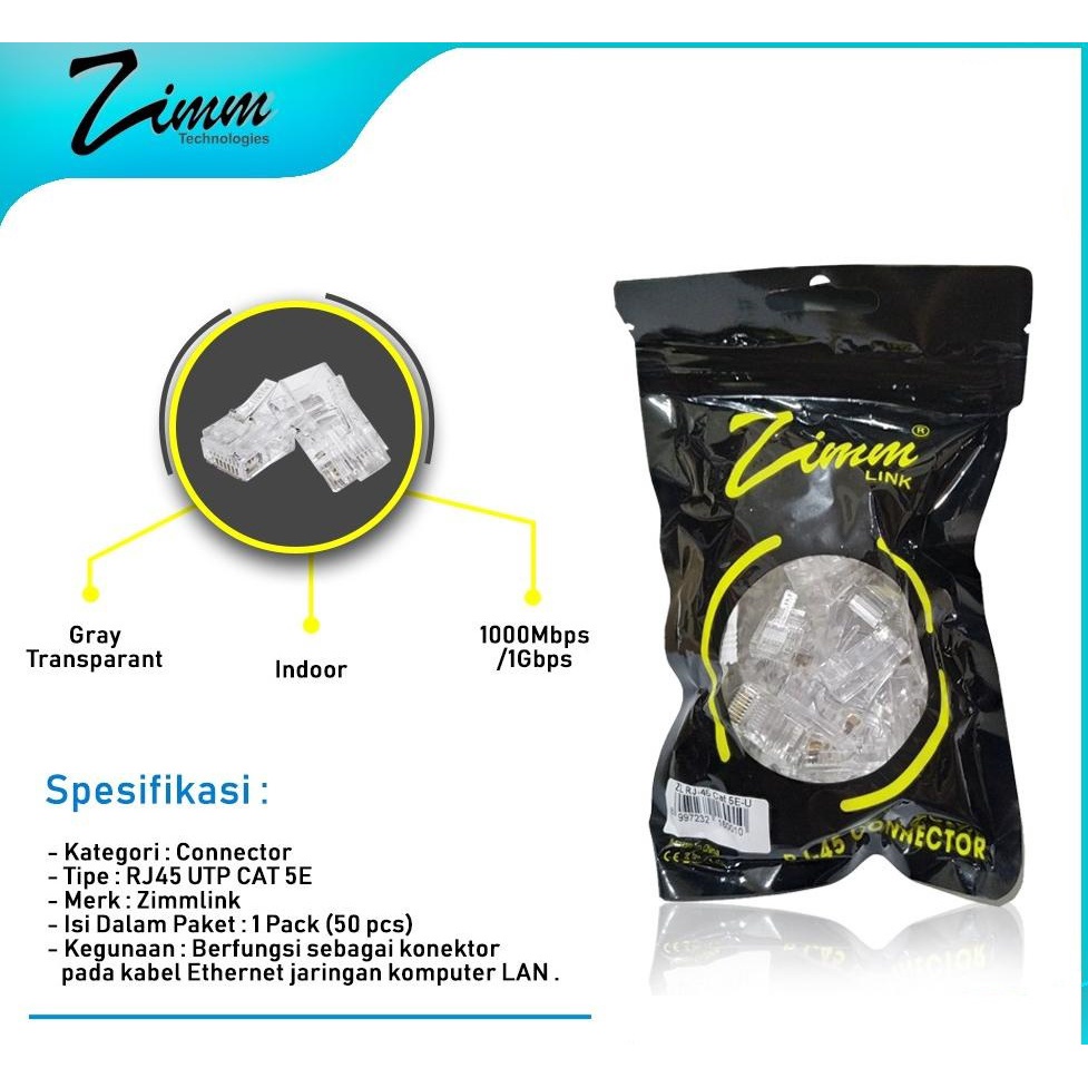Jual ZimmLink Konektor UTP Cat5E RJ45 Cat 5E Indoor | Shopee Indonesia