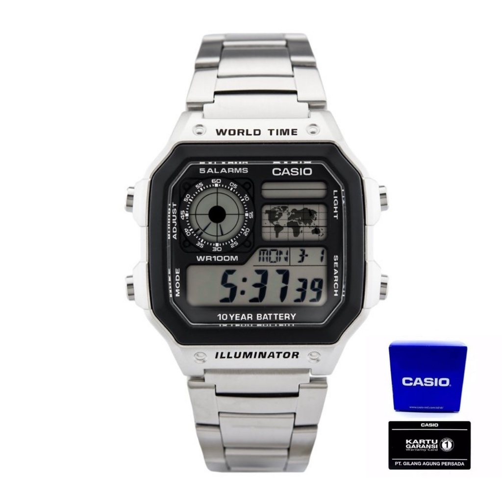 Jual Casio Pria AE-1200WHD-1AVDF Jam Tangan Pria Casio Original Digital Stainless Steel Strap ...