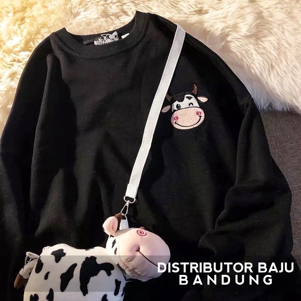 Jual Sweater Logo Bordir Sapi Lucu | Korean Style Cow Sweatshirt Oblong ...