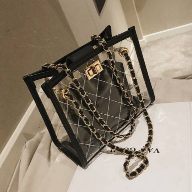 Jual TUGUFAMILY - FLASH SALE - TAS TRANSPARAN SELEMPANG HANDBAG PVC 2 ...