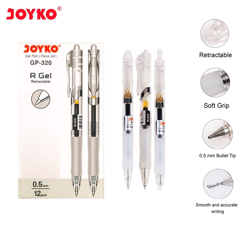Jual [1 LSN / 12 PCS] Gel Pen Pulpen Pena Joyko GP-320 R Gel 0.5 mm | Shopee Indonesia