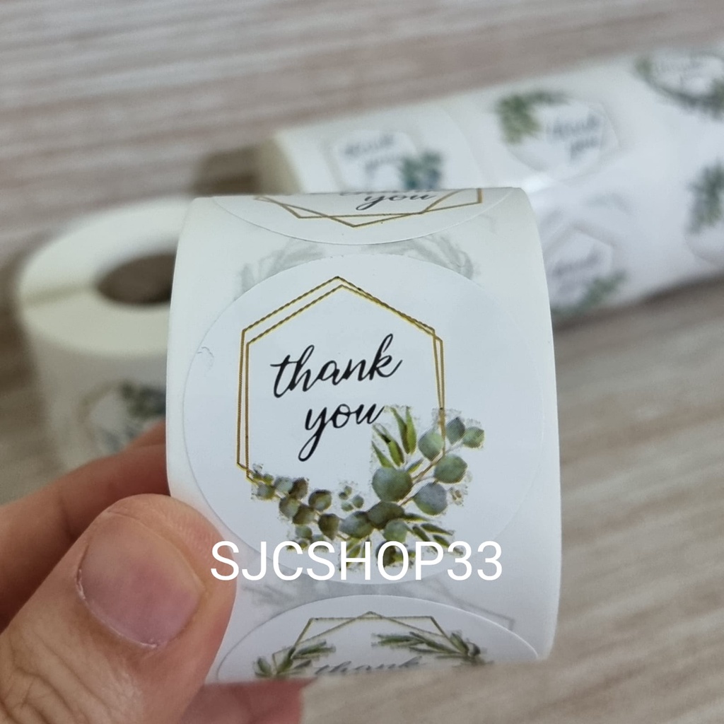 Jual 1 roll isi 350 ukuran 3,8 sticker label thank you flower bingkai ...