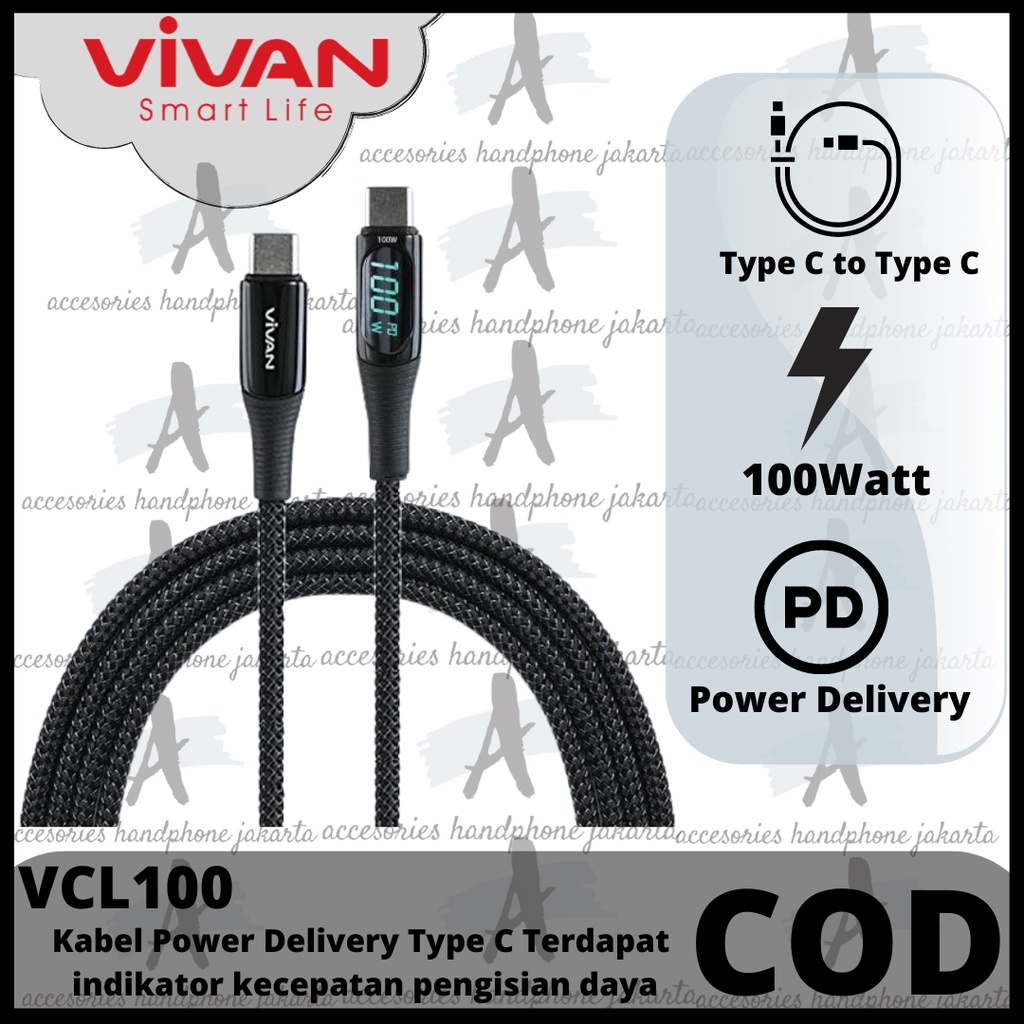 Jual Kabel Data Type C PD Vivan Kabel Data PD Iphone VCC100 VCL100 ...