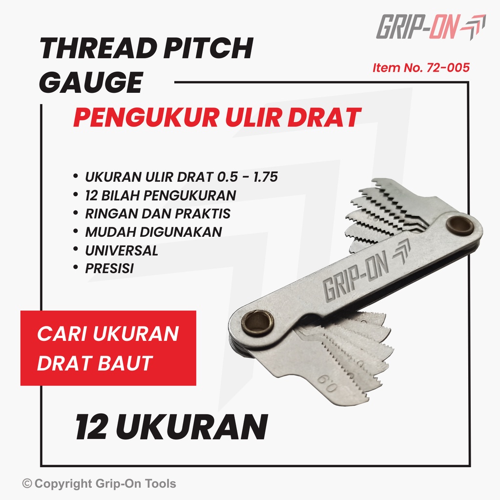 Jual TERMURAH GRIP-ON ALAT UKUR ULIR DRAT - THREAD PITCH GAUGE GRIP ON ...