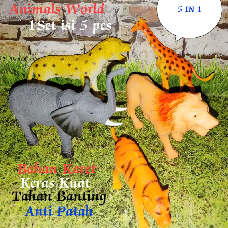 Jual ANIMALS WORLD MAINAN HEWAN BINATANG Jerapah Gajah Singa Harimau ...