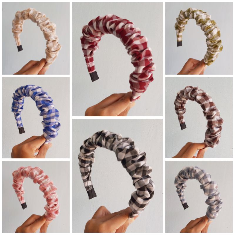 Jual Bando scrunchies motif kotak besar/bando korea | Shopee Indonesia