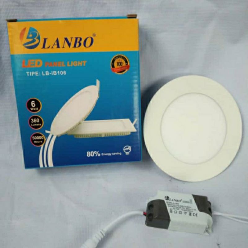Jual lampu led panel inbow 6watt/led panel 6watt bulat putih lanbo ...