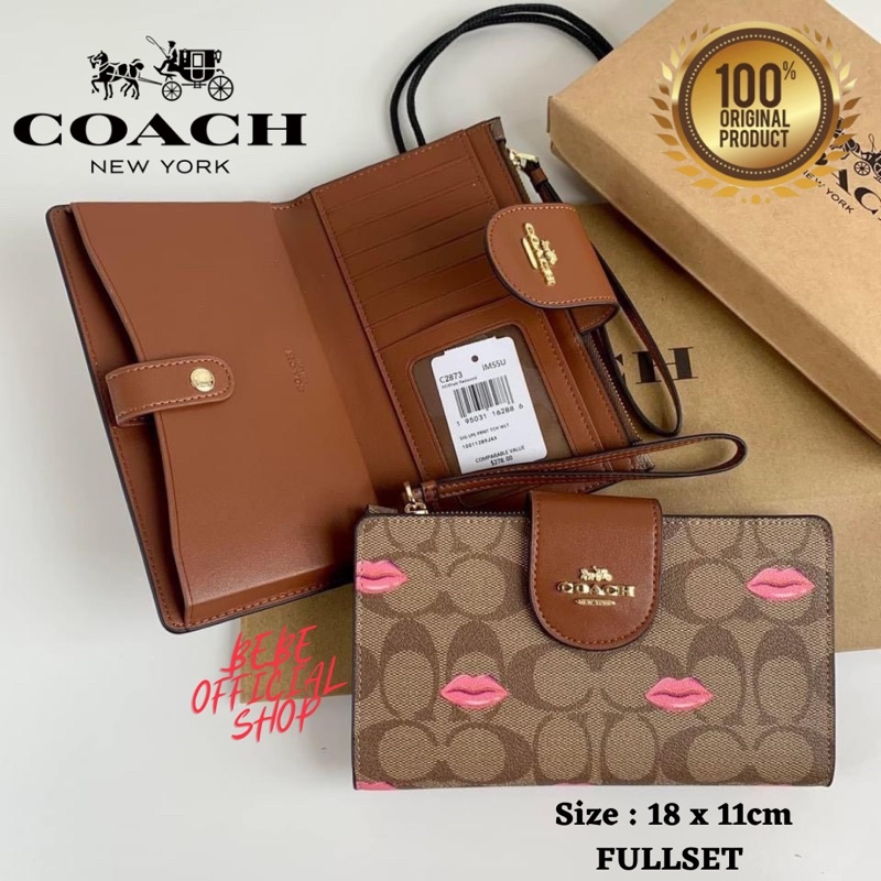 Jual [ORIGINAL] COACH Tech Phone Wallet In Signature Canvas With Lips ...