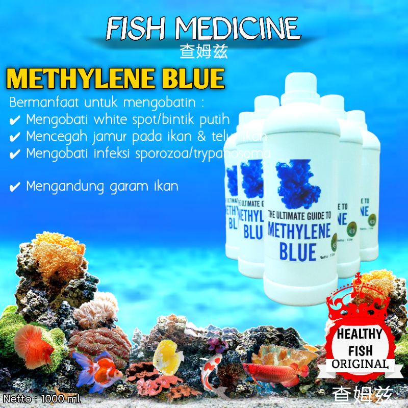 Jual Original healthy fish Methylene blue 1 liter / Methylene blue plus vitamin C / Obat biru ...
