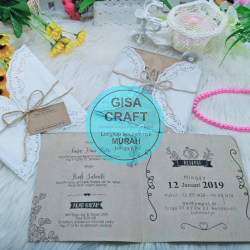Jual Gisacraft Undangan Vintage lipat 2 uk +-16 x 16 cm dengan tali ...
