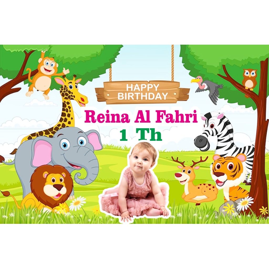 Jual Backdrop/Banner Ulang Tahun Tema Animal Zoo Ukuran 150x100cm ...