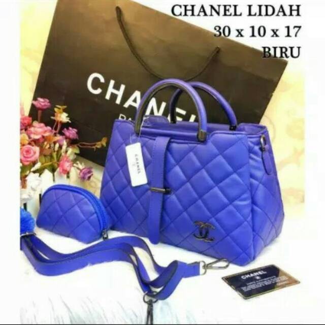 Jual Tas Wanita Samping Chanel Besar Cantik Warna Biru | Shopee Indonesia