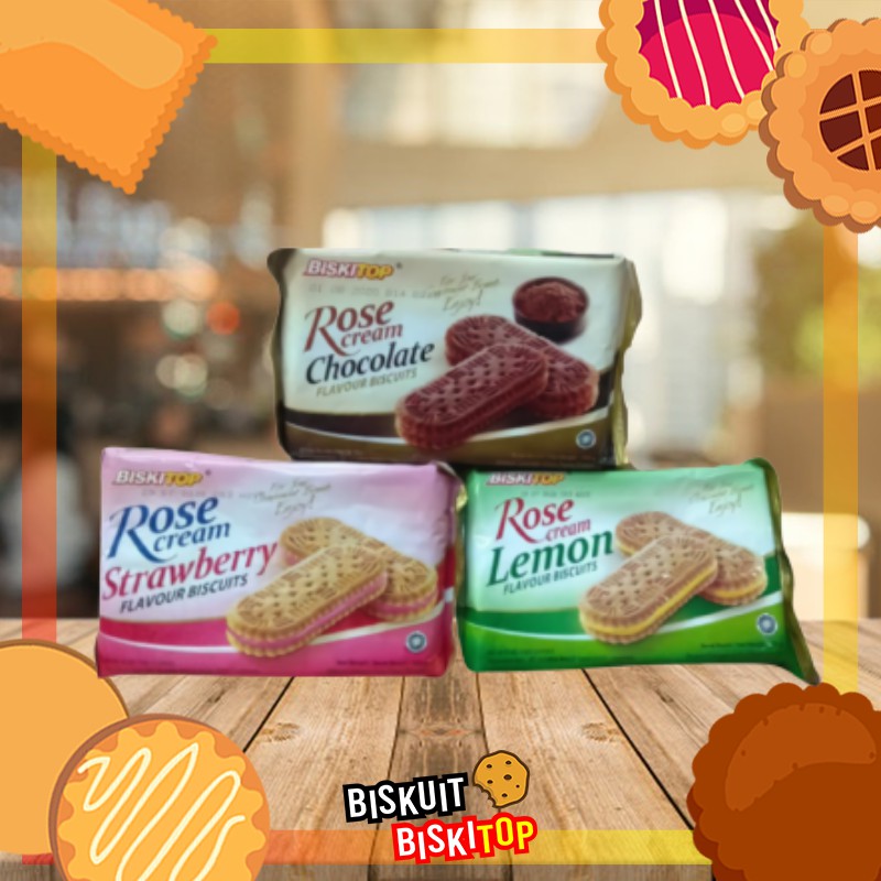 Jual B. BISKITOP - ROSE CREAM 220g Rasa Coklat Lemon Biskuit Kue Kering ...