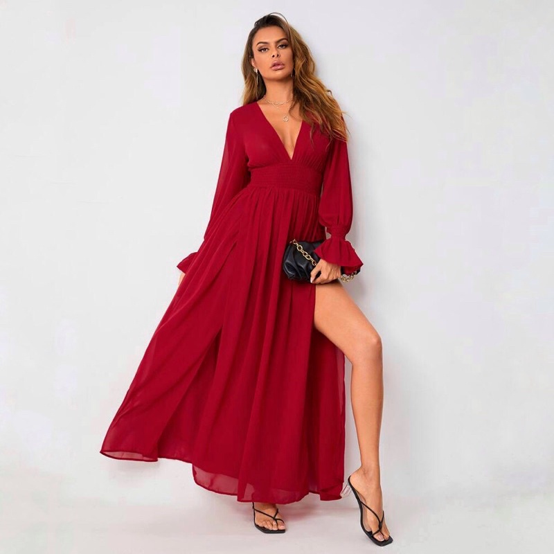 Jual SHPREZA GOWN - Gaun pesta wanita chiffon A line slit maxi dress ...