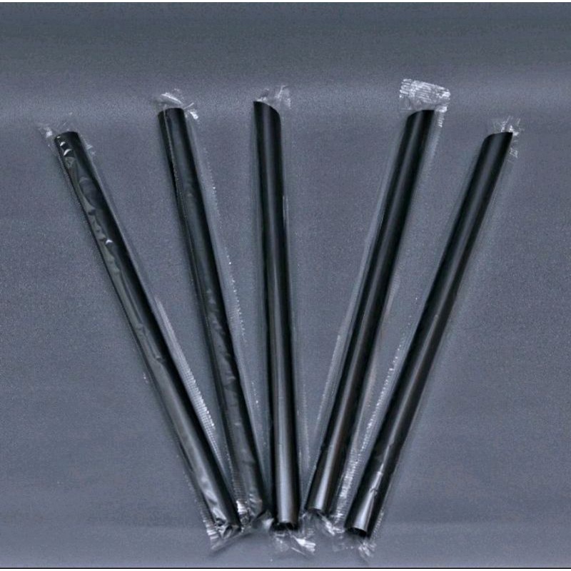 Jual Sedotan Plastik Steril 12mm x 20cm Sedotan Bubble Hitam isi 100 ...