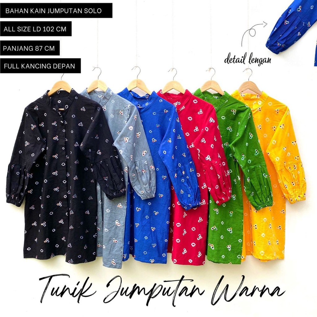 Jual PREMIUM TUNIK Jumputan Warna Dress Batik Muslim Lengan Panjang ...