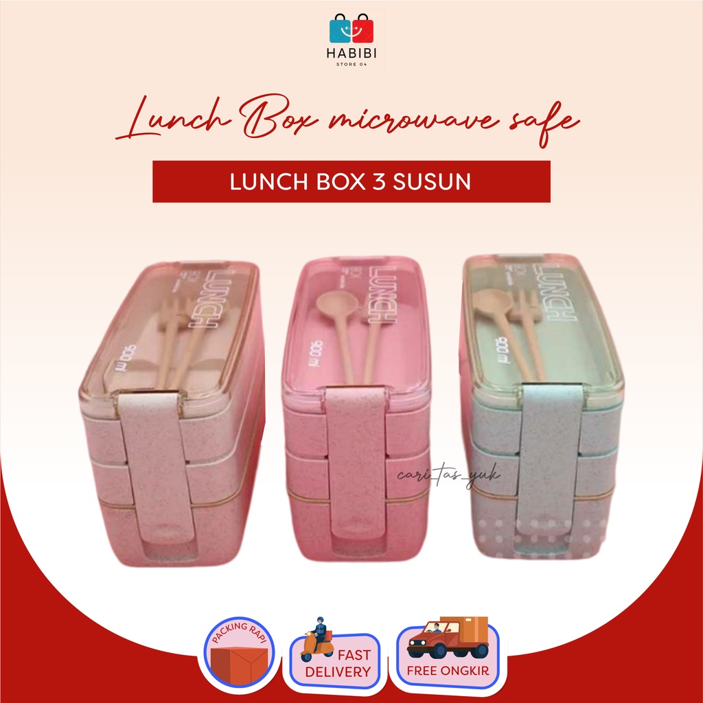 Jual Lunch Box Rantang Wadah Bekal Makanan 3 Susun Bahan Serat Jerami ...