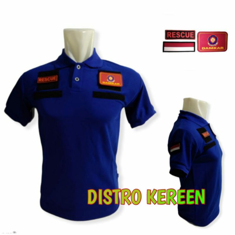 Jual Baju Kaos Damkar Rescue Biru Velcro Emblem bisa Copot Pasang ...