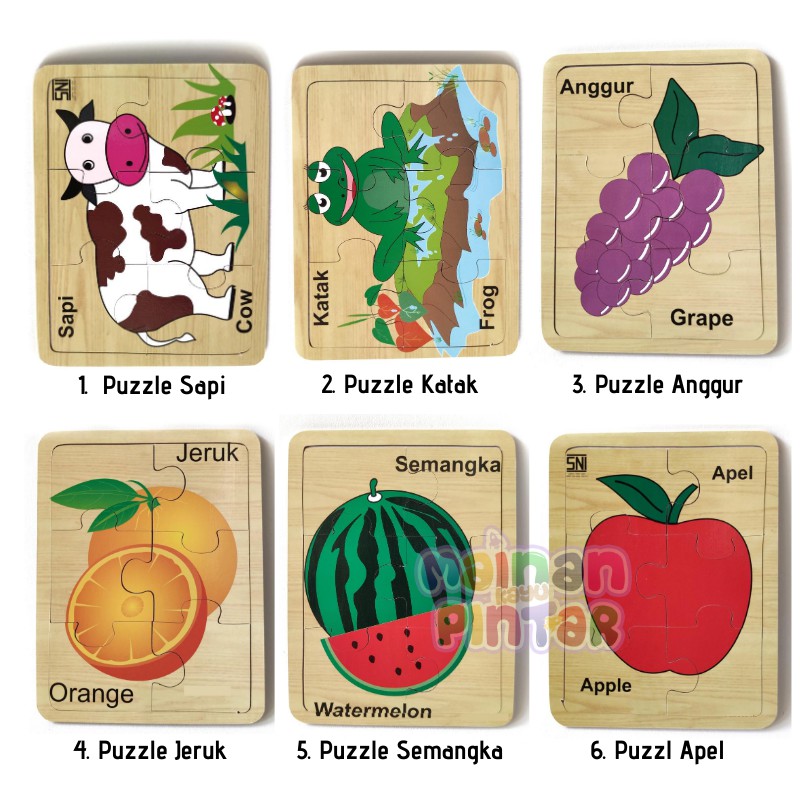 Jual Mainan Kayu Pintar Puzzle Kayu Jigsaw Background Bergambar SNI ...