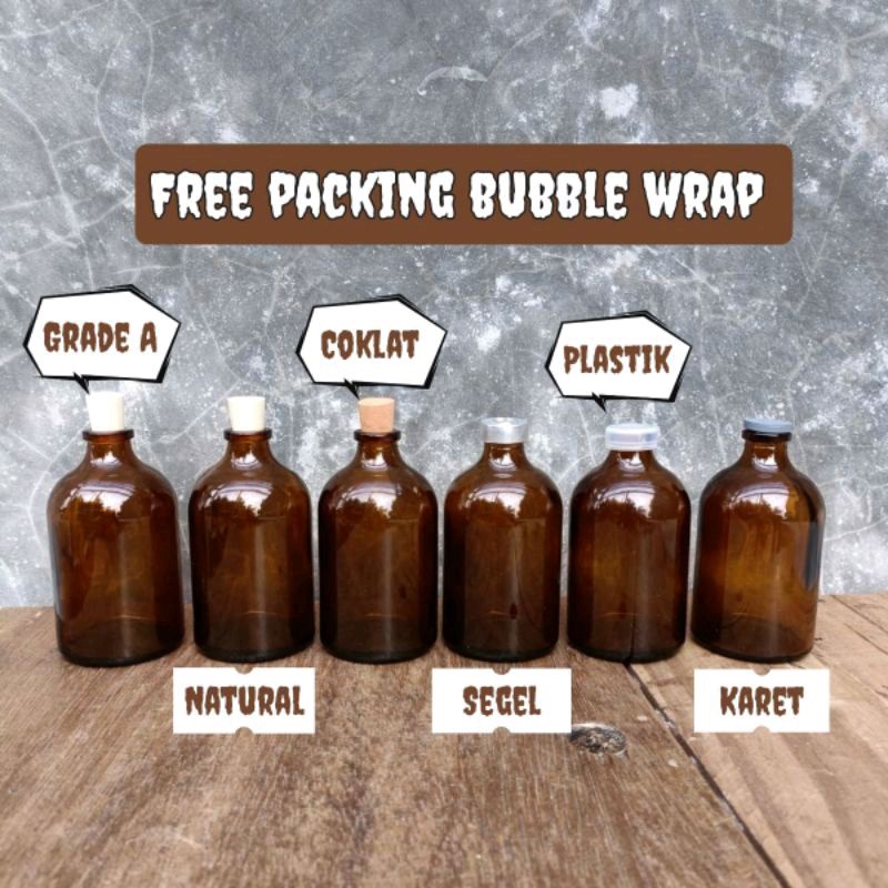 Jual Botol vial 100ml amber tutup karet / segel almunium / Kayu ...