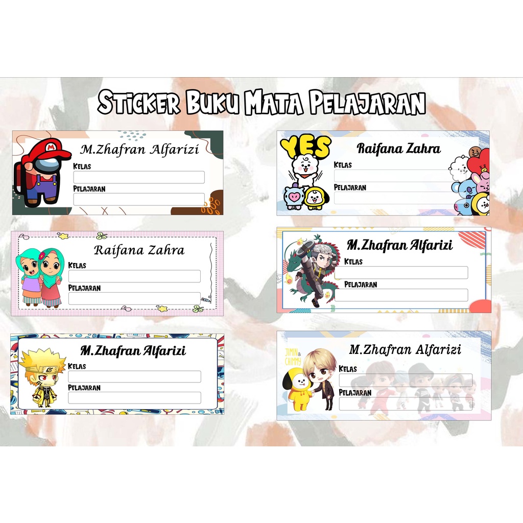 Jual Sticker Buku Pelajaran Custom Pakai Nama / Custom Book Name ...