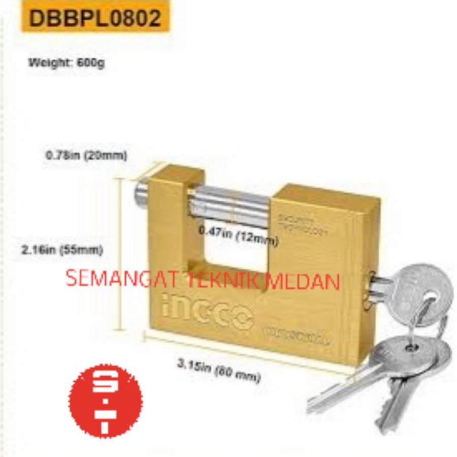 Jual 80mm GEMBOK KUNINGAN GUDANG BRASS PADLOCK 80 mm INGCO DBBPL0802 ...