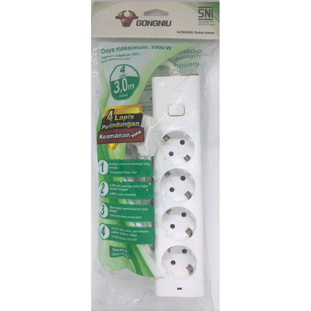 Jual Gongniu stop kontak 4 lubang single switch GNID G1040 (3 meter) | Shopee Indonesia