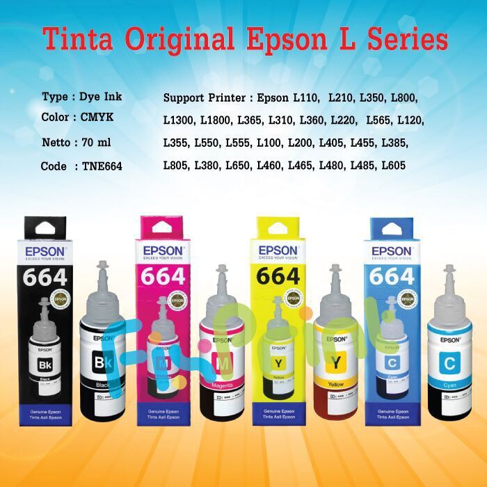 Jual TINTA EPSON L SERIES T664 ORIGINAL (BLACK, CYAN, MAGENTA & YELLOW) 70ML | Shopee Indonesia
