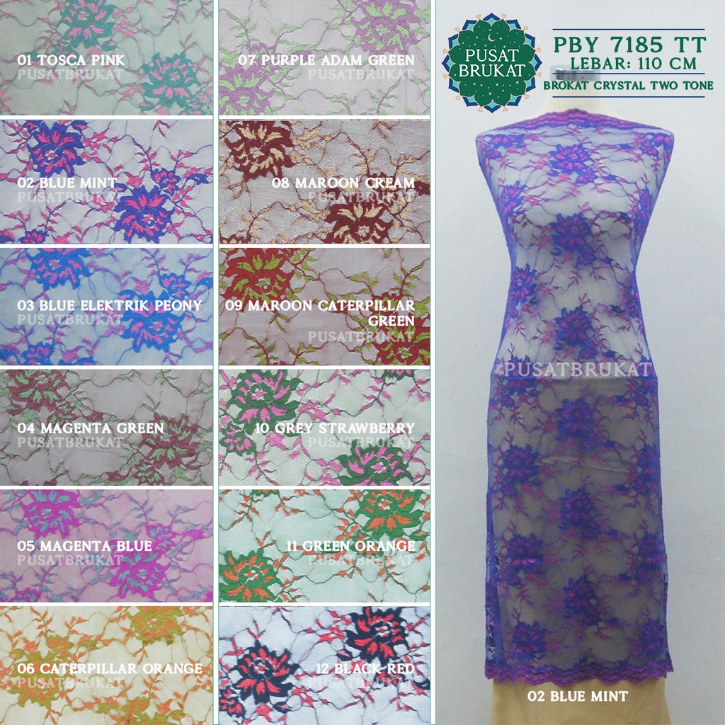 Jual KAIN BRUKAT KEBAYA LEBAR PENDEK / BROKAT CRYSTRAL TWO TONE ZELINE ...