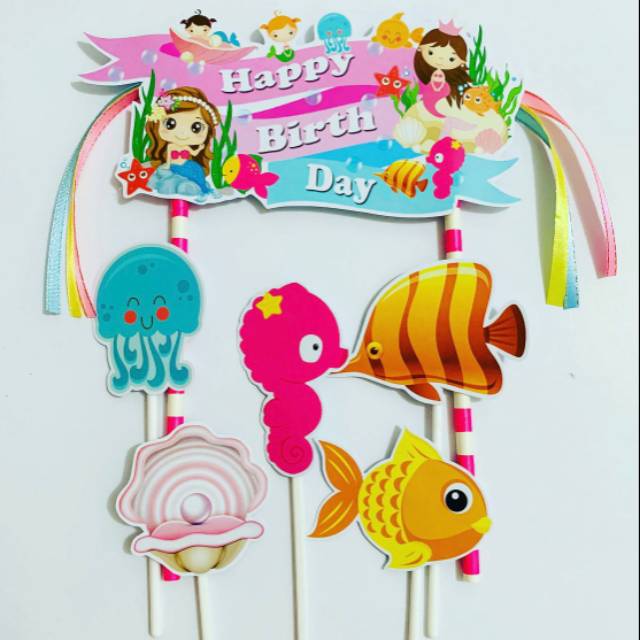 Jual Mermaid Chibi Cute Three Ribbon Topper Cake Birthday / Hiasan Kue ...