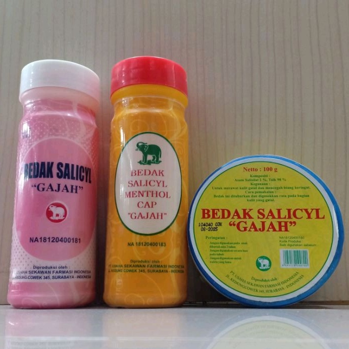 Jual Bedak Salicyl Gajah Menthol/Non Menthol 100 gram Botol / Pot ...